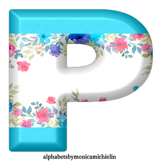 M. Michielin Alphabets: BLUE FLORAL SPRING ALPHABET AND ICONS PNG