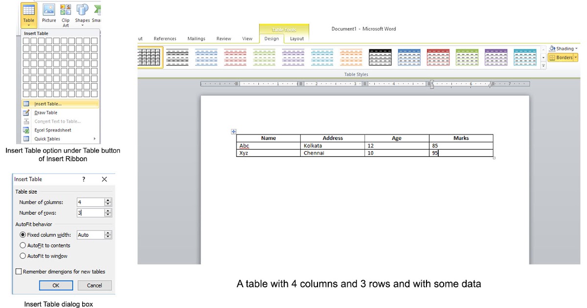 Tabular Representation | MS Word