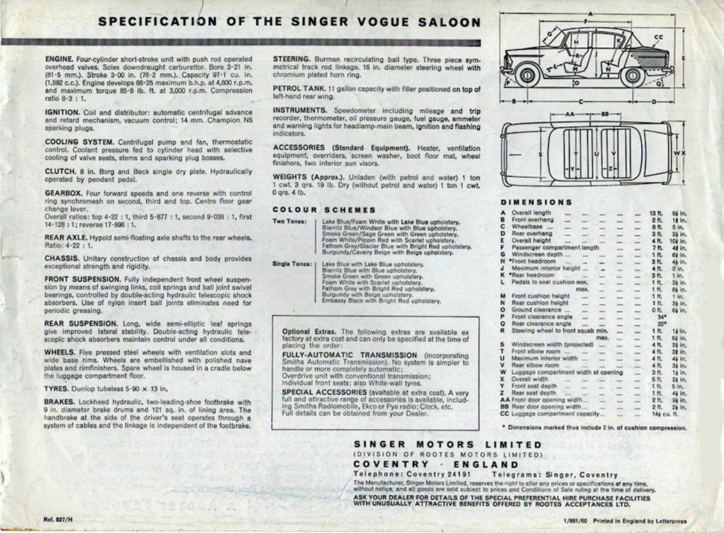 .: 1961. Singer Vogue. Brochure (English)