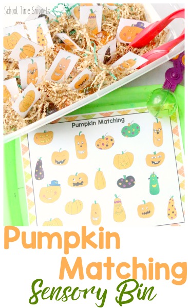 Pumpkin Matching Sensory Bin {Free Printable} | School Time Snippets
