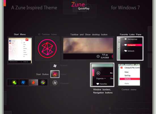 windows themes pack: Dark Zune transformation (skin) pack 1.1 for windows