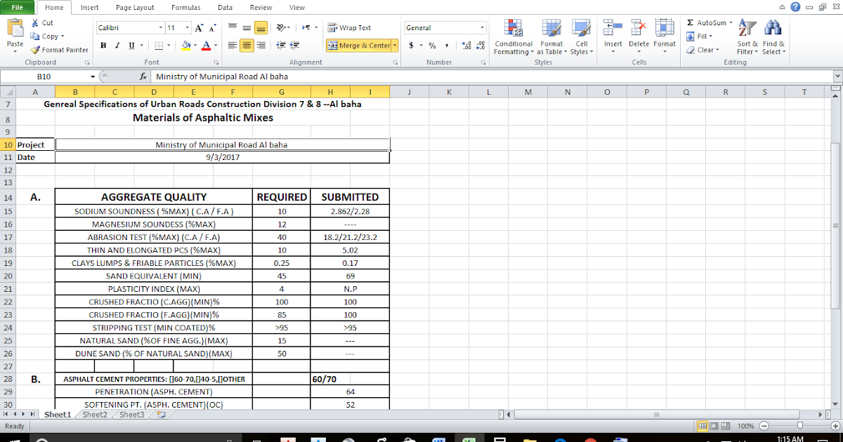 Civil Engineering: BITUMEN base course mix design Pro forma