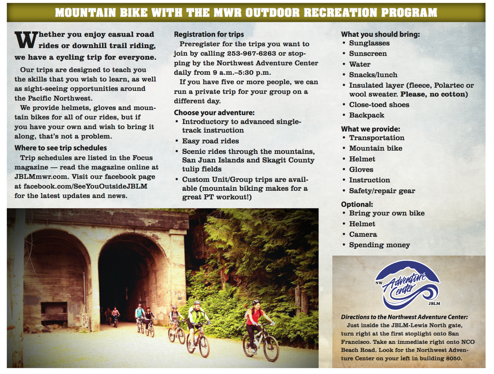 JBLM Outdoor Recreation: Bike Trips