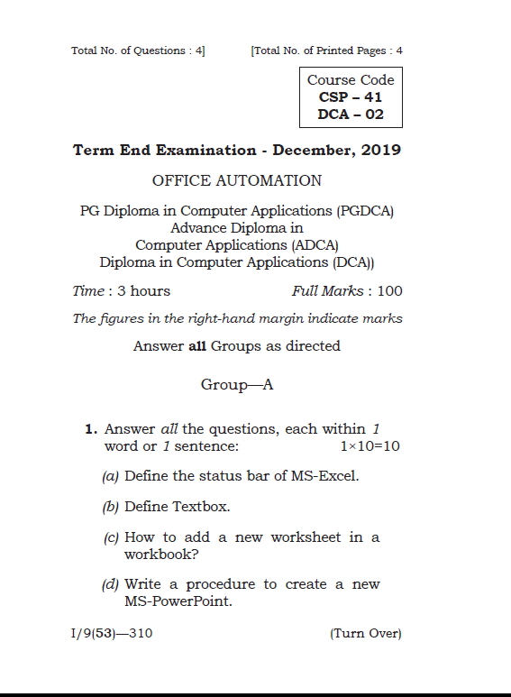 OSPU CSP DCA Office Automation Dec 2019 Question Paper - University ...