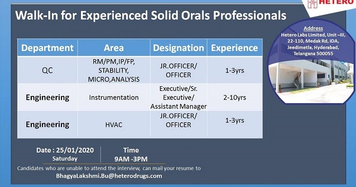 NABL GUIDELINES: Hetero -Walk-In Interview for QC & Engineering On 25th January 2020