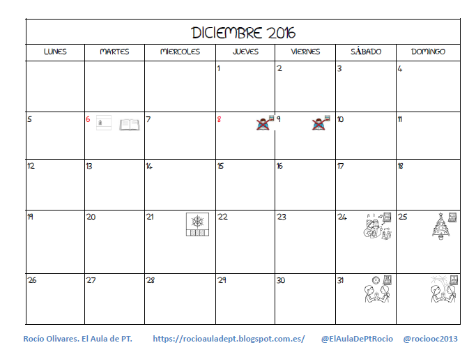 ROCIO OLIVARES. EL AULA DE PT.: CALENDARIO MES DE DICIEMBRE: PARA CLASE ...