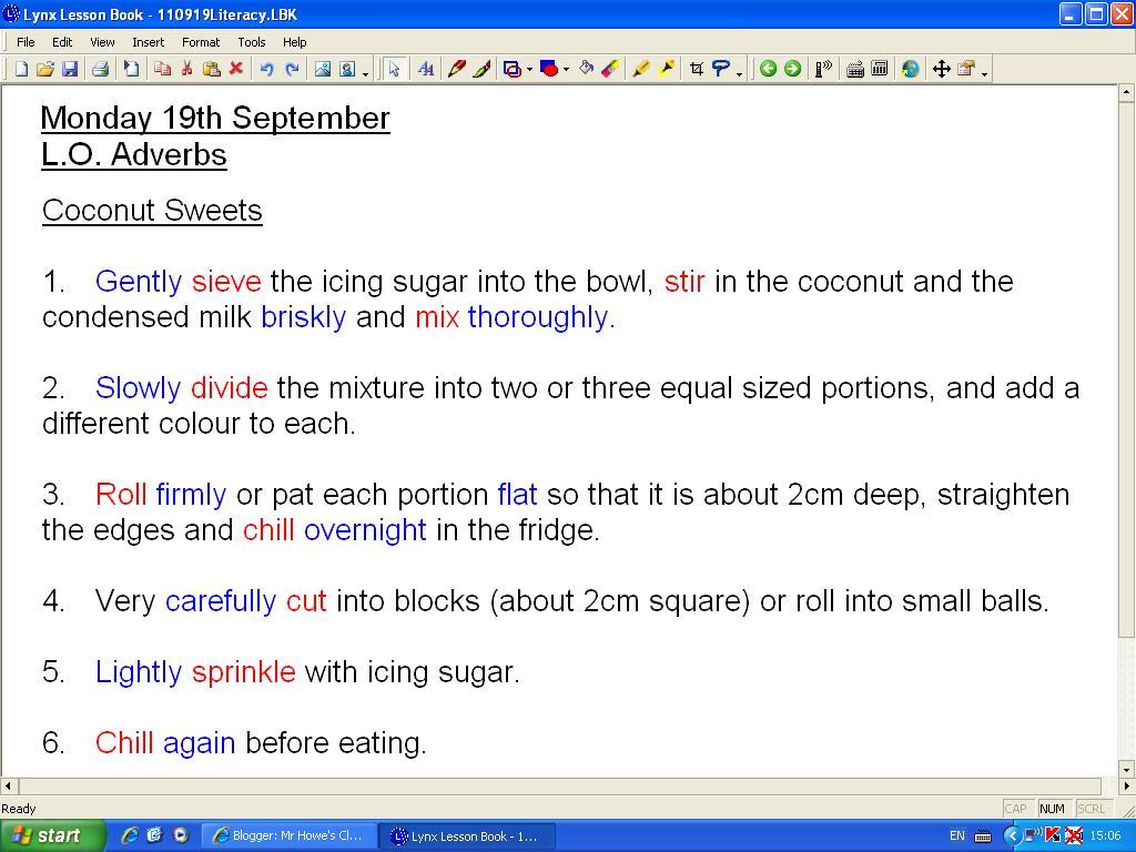 Mr Howe's Class: Literacy: putting adverbs into instructions