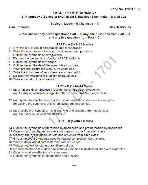 Osmania University B. Pharmacy V-Semester (PCI) (Main & Backlog ...