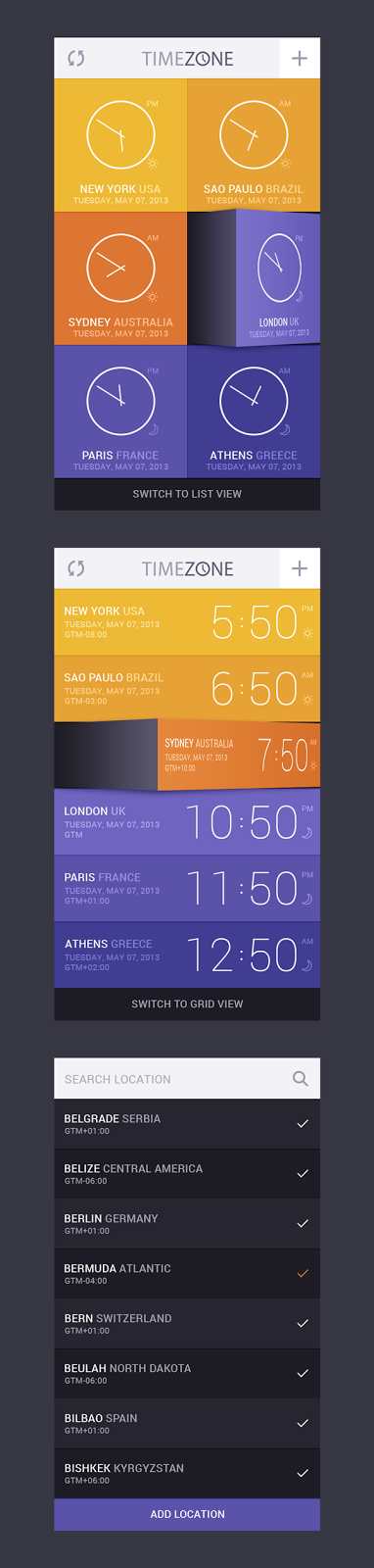Time Zone App UI - KUMPULAN MOCK UP PSD FREE