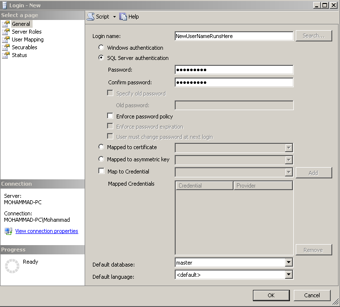 SW Dev. Notes: Create MS SQL account