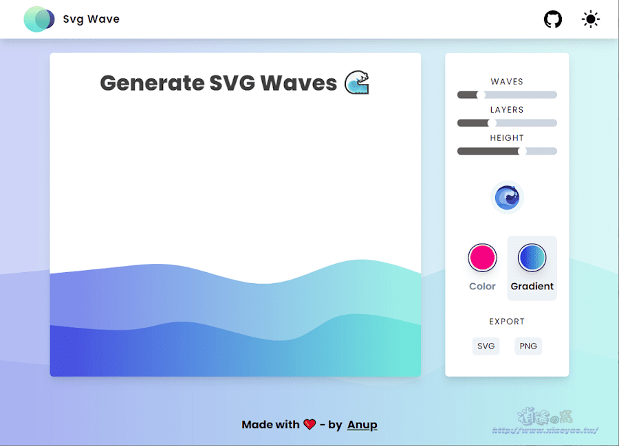 SVG Wave 線上波浪背景圖片產生器，輸出 SVG、PNG 格式(免費)