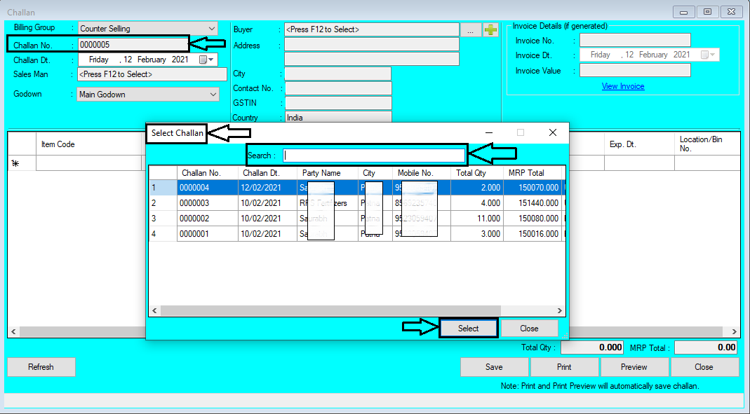 Challan Creation Help Guide