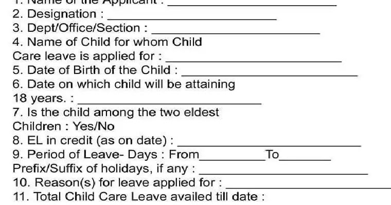 Application Format for Child Care Leave (C.C.L)