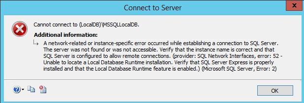 Cannot connect to localdb