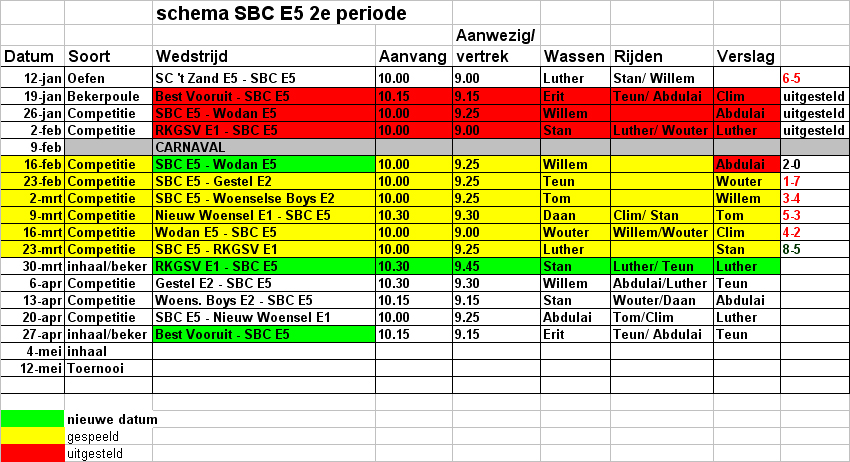 SBC E5 2012-2013: Wedstrijdschema