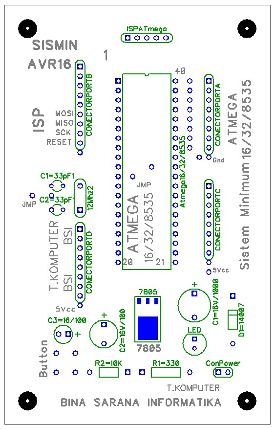 Mikrokontroler Atmel MCS51 dan ATMega (AVR): layout PCB ATMEGA 16/32/8535