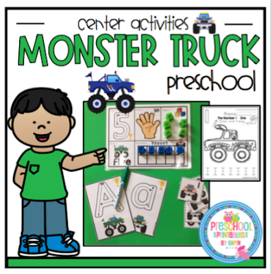 Monster Trucks Center Activities ~ Preschool Printables