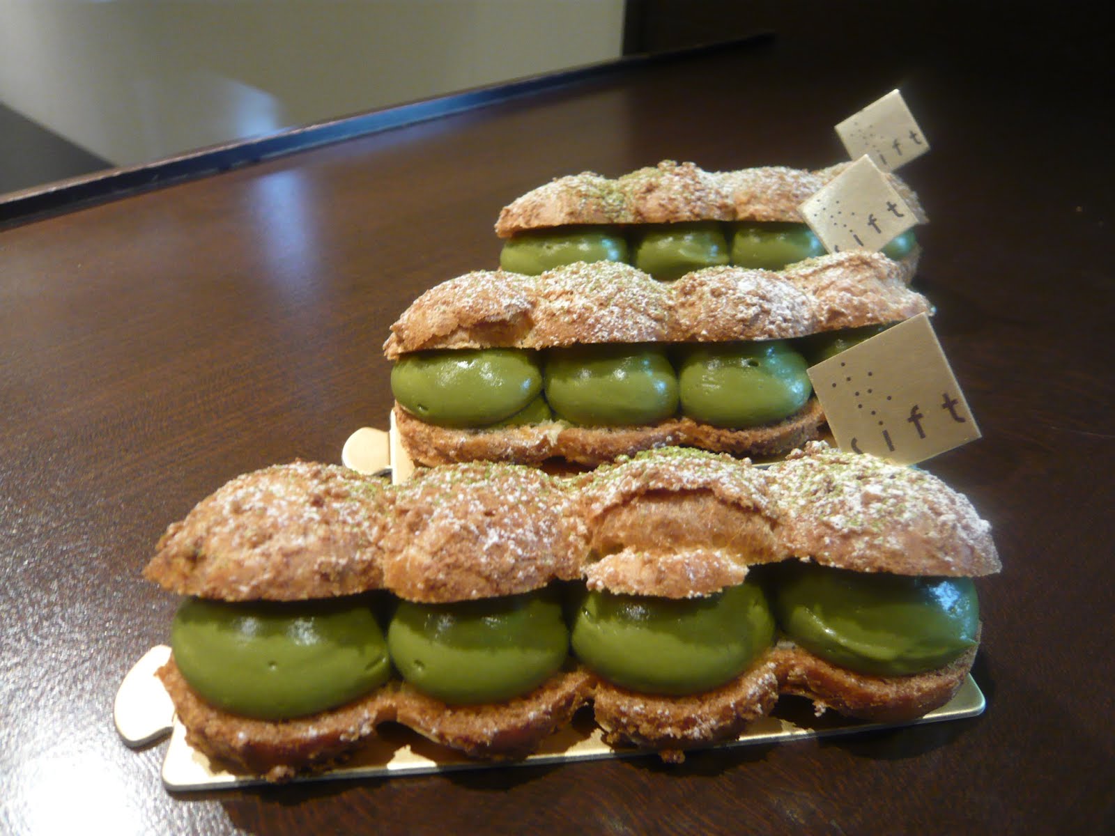 Sift: New pastry item: Matcha and passion fruit cream puff