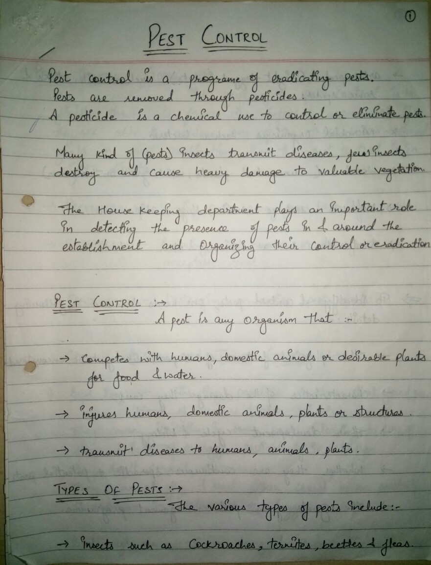 House Keeping notes: PEST CONTROL