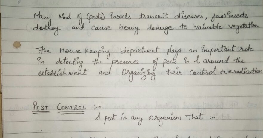 House Keeping notes: PEST CONTROL