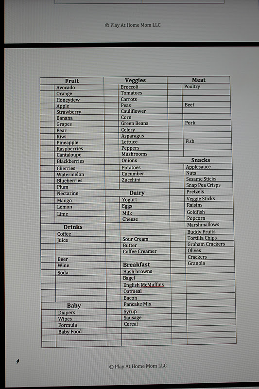 Play At Home Mom LLC: Food Document