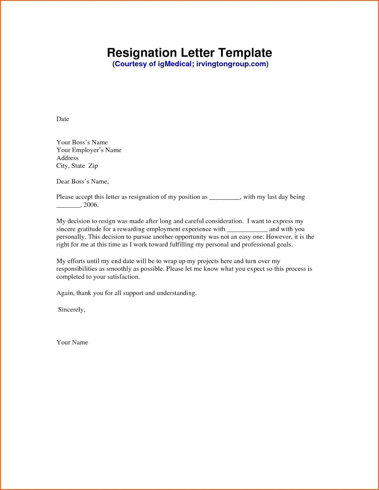 Resignation Letter Template Australia - Formal Letter