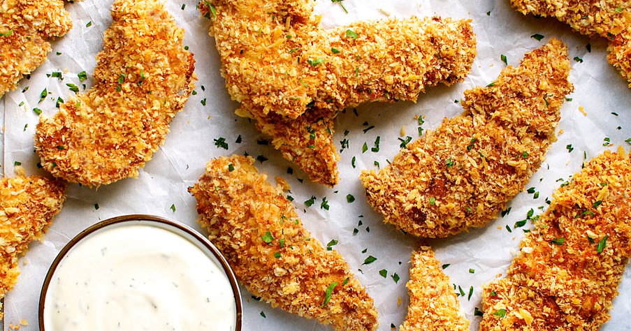 Crispy Chicken Goujons with Spicy Salsa - Emna Recipes