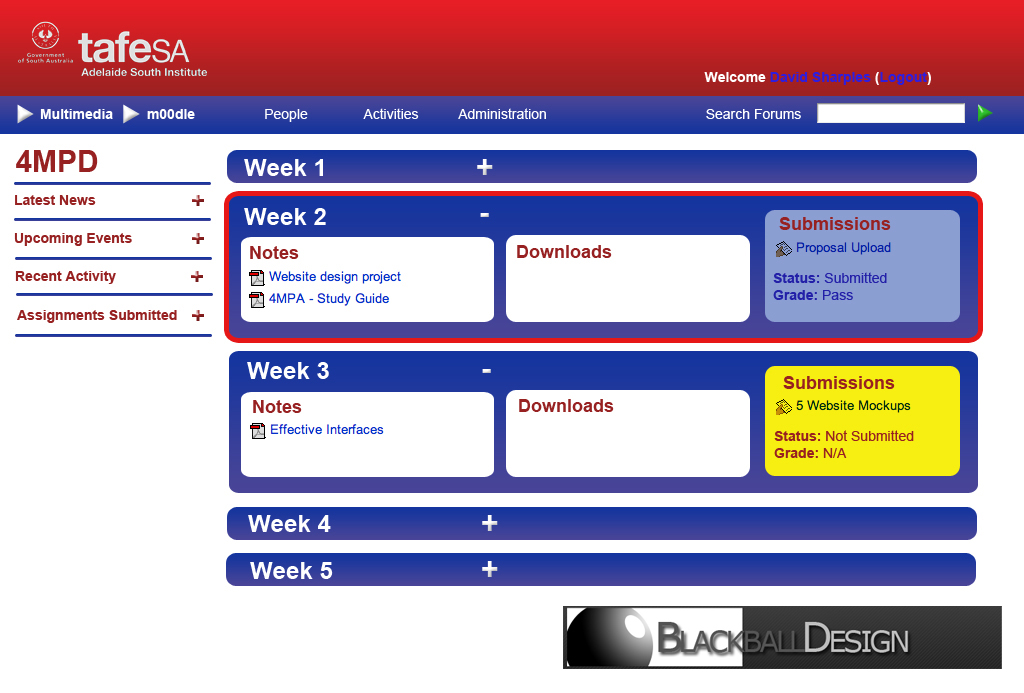Blackball Design: TAFE Moodle Interface Redesign Concept