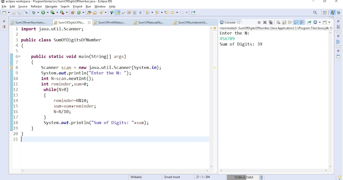 Basic Java Programs: Sum Of Digits Of Number