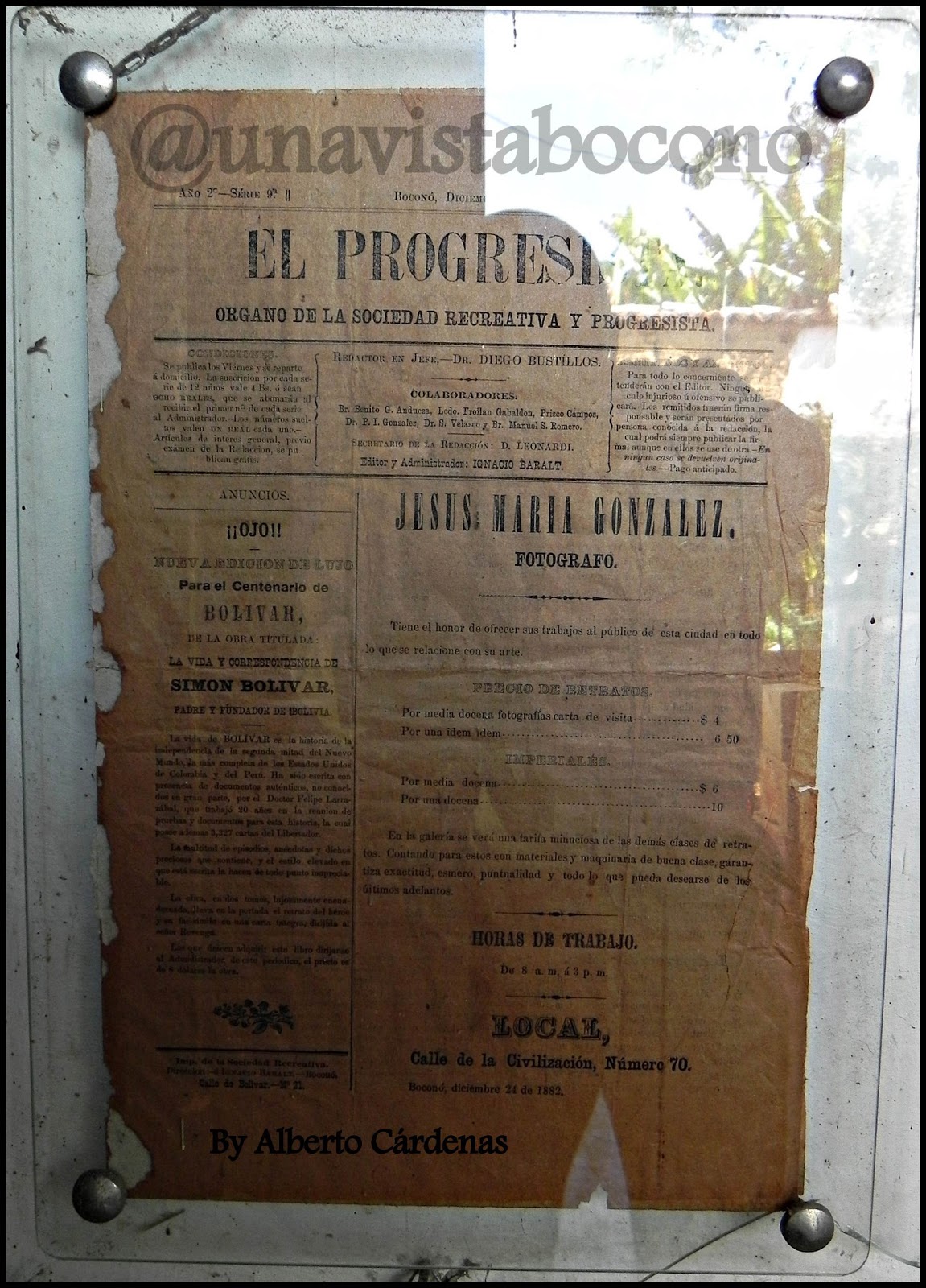 Una Vista a Boconó: El Progresista. Diciembre 29 de 1882