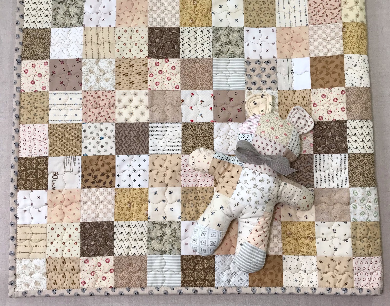 Patchwork Gender Neutral Baby Quilt and Teddy Bear Set