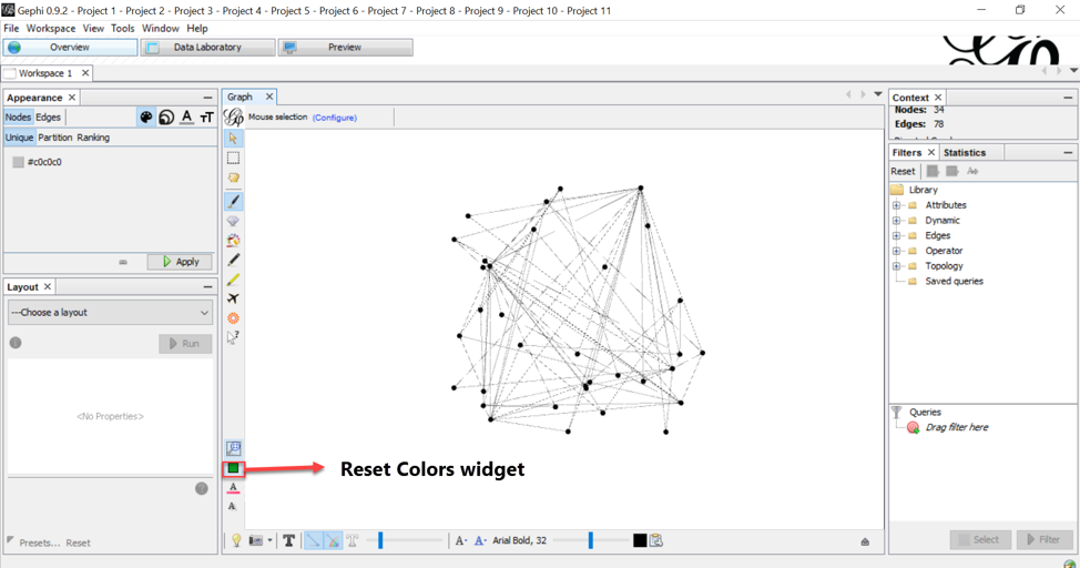 Programming for beginners: Gephi: Reset Colors: Reset node and edge colors