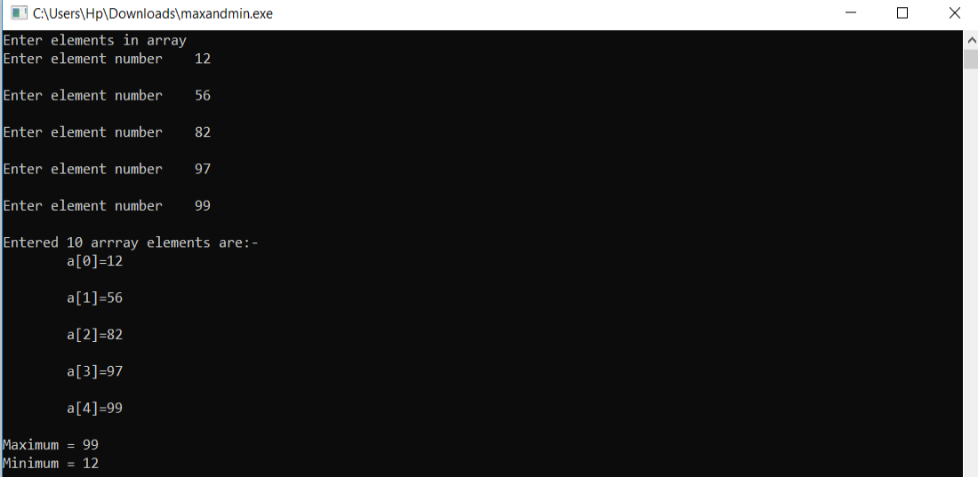 C program to find maximum and minimum of n numbers C program to find maximum and minimum of n numbers