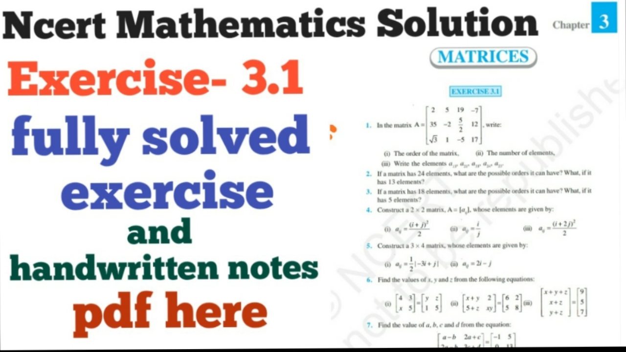 Ncert Mathematics Solution Class- 12 Chapter- 3 !! Matrices!! Notes pdf ...