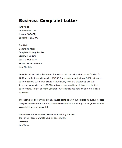 Complaint Letter Samples - Formal Letters