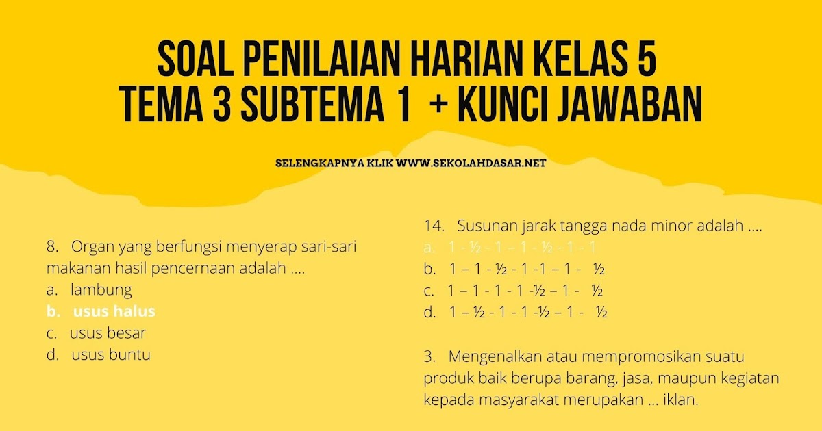 Soal Ulangan Kelas 5 Tema 3 Subtema 1 Dan Kunci Jawabannya | soal matriks pdf