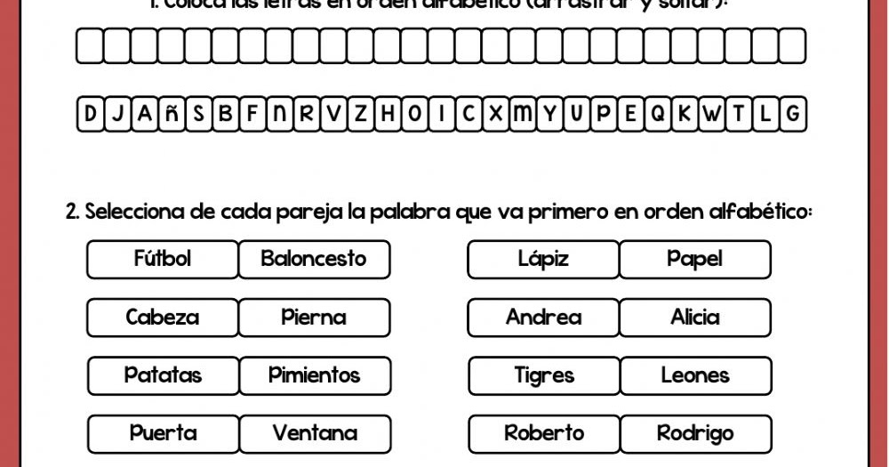 Un poco de todo para la clase: Practica el orden alfabético