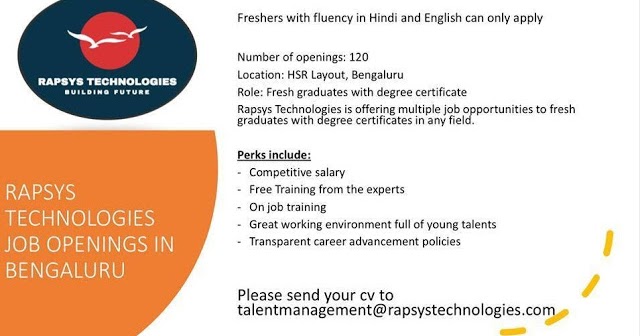 UDYOG ADDA: Rapsys Technologies - 120 Openings Multiple Opportunities for Freshers Apply Now