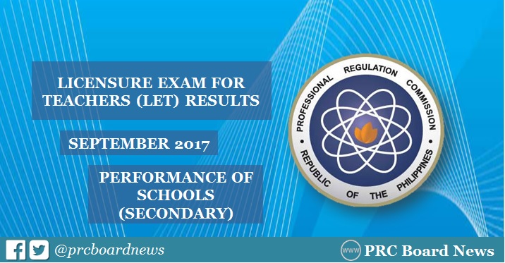 September 2017 LET result Secondary: top performing schools ...