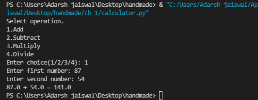 calculator in python terminal