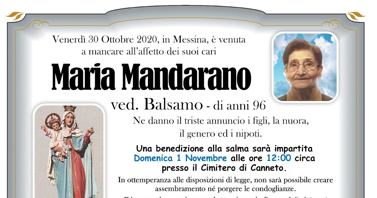 Eolie news: E' deceduta la signora Maria Mandarano ved. Balsamo