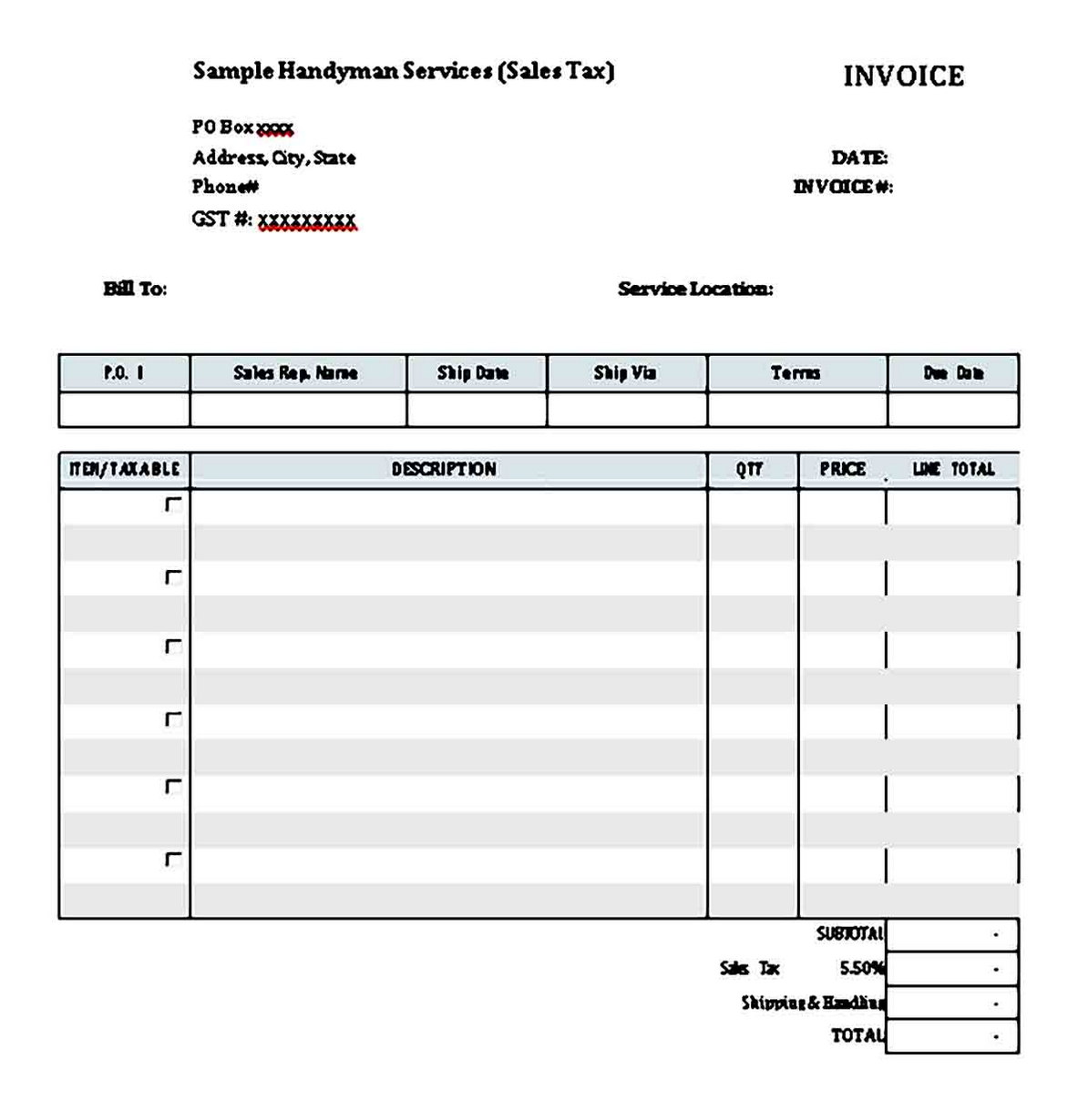 Sample Handyman Invoice - Invoice Template