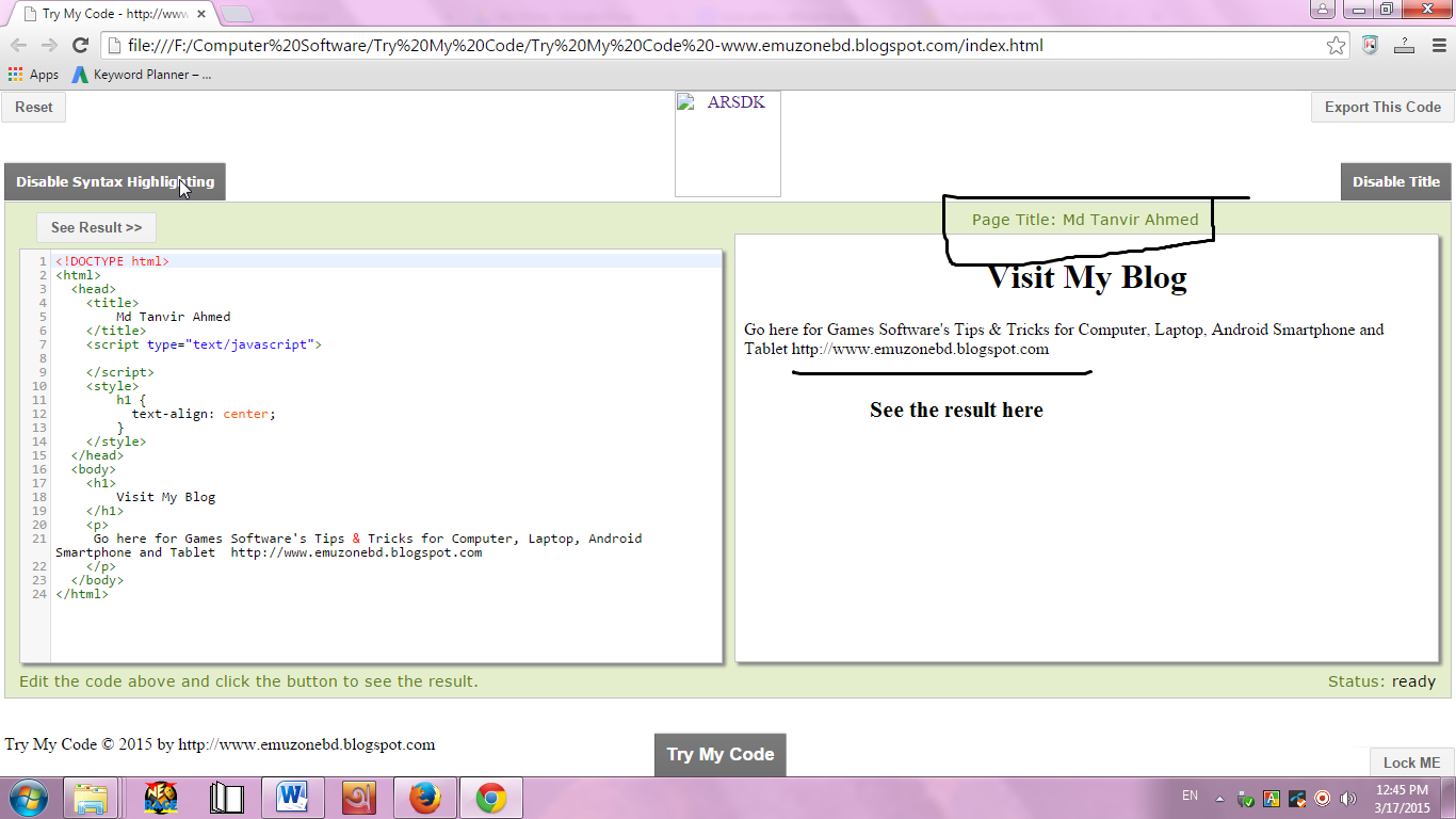 Get Try My Code The Offline Version Of Try It Editor By W3schools For Learning Htmlxml