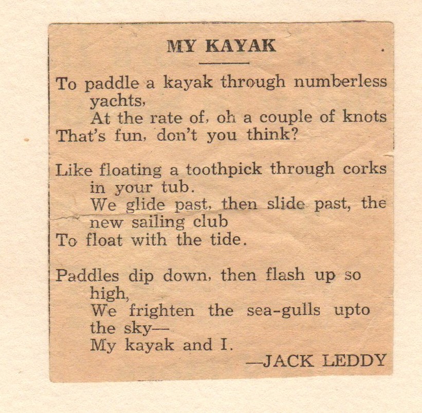Jack and Jane Leddy: Jack Leddy's Kayak Poem