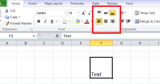 Knowledge Maker: Alignment of the text in Excel 2010.