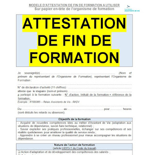Modele attestation de fin formation en format word