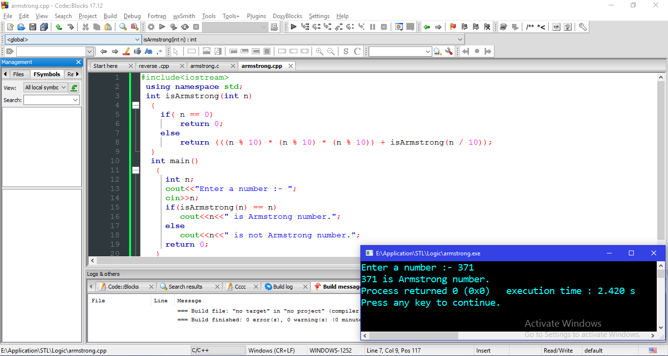 Program in C and C++ to check a given number is Armstrong or not Using ...