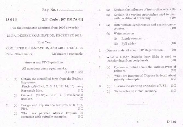 Bharathiar University M.C.A., COMPUTER ORGANIZATION AND ARCHITECTURE ...