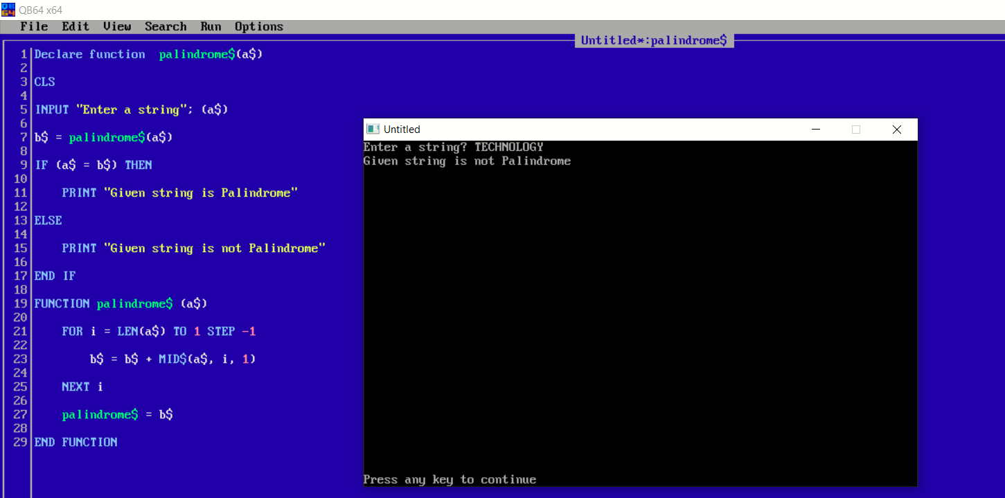 Program for determining the given string is Palindrome or Not using ...