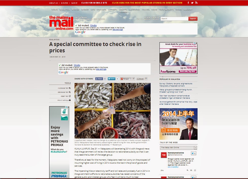 1073) MALAY MAIL 31/12/2013 A SPECIAL COMMITTEE TO CHECK RISE IN PRICES ...